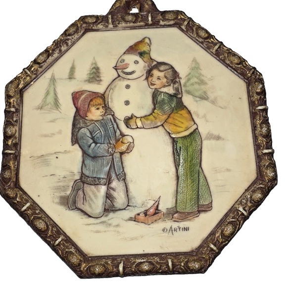 Art | Vintage Artini Hand Painted Twin Etched Four Dimensional ...